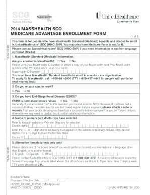 Fillable Online 2014 masshealth sco medicare advantage enrollment form ...