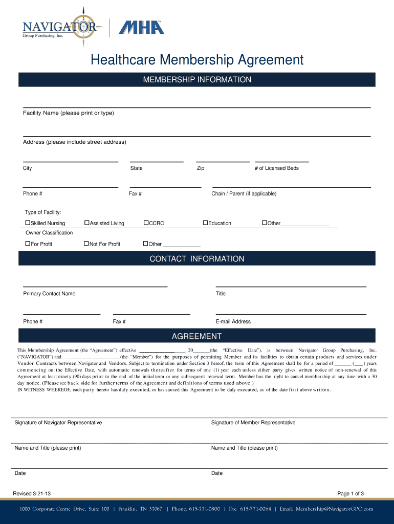 Fillable Online Membership Agreement Healthcare Fax Email Print - pdfFiller