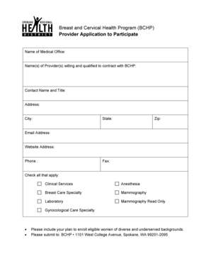 Fillable Online srhd Breast and Cervical Health Program (BCHP) Provider ...