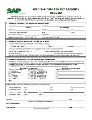 Fillable Online HISD SAP DEPARTMENT SECURITY REQUEST Instructions: Use ...