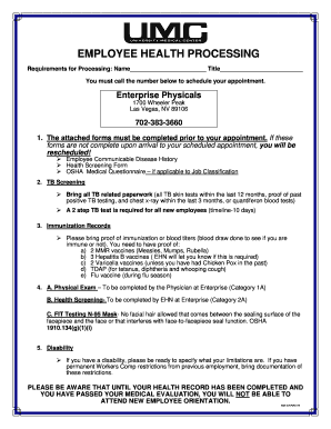 Fillable Online Employee Health Packet - UMC Fax Email Print - pdfFiller