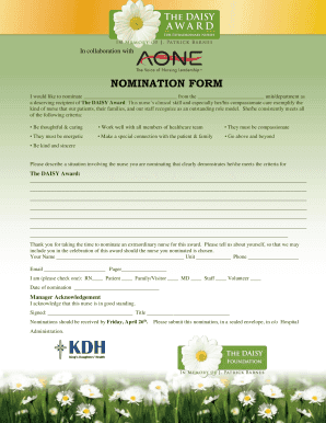 Fillable Online KDH DAISY AWARD Nomination Form Fax Email Print - pdfFiller