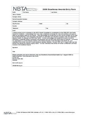 Fillable Online gbta 2008 Excellence Awards Entry Form - gbta Fax Email ...