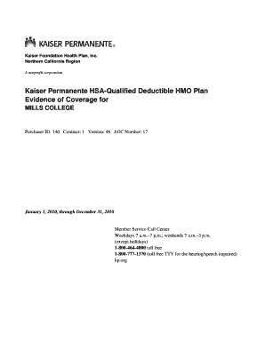 Fillable Online Kaiser 2010 HSA EOC Fax Email Print - pdfFiller