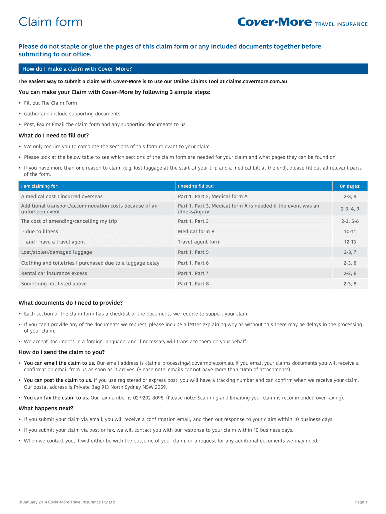 Fillable Online Please do not staple or glue the pages of this claim ...