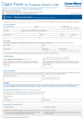 Fillable Online Claim Form for Puyehue Volcano Chile - Cover-More Travel Insurance Fax Email ...