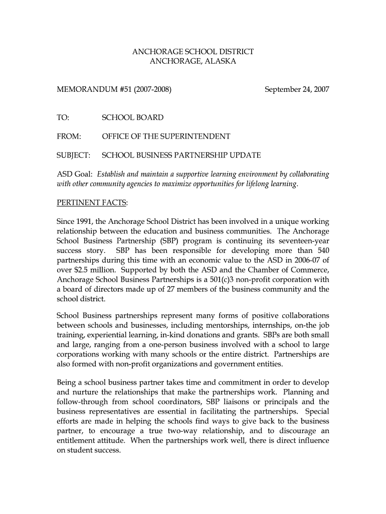 Fillable Online asdk12 SCHOOL BUSINESS PARTNERSHIP UPDATE - asdk12 Fax ...