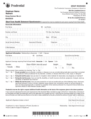 Fillable Online Short Form Proof of Good Health - Prudential Fax Email ...