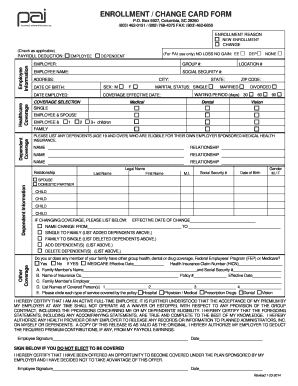 Fillable Online ENROLLMENT / CHANGE CARD FORM - PAI Fax Email Print ...