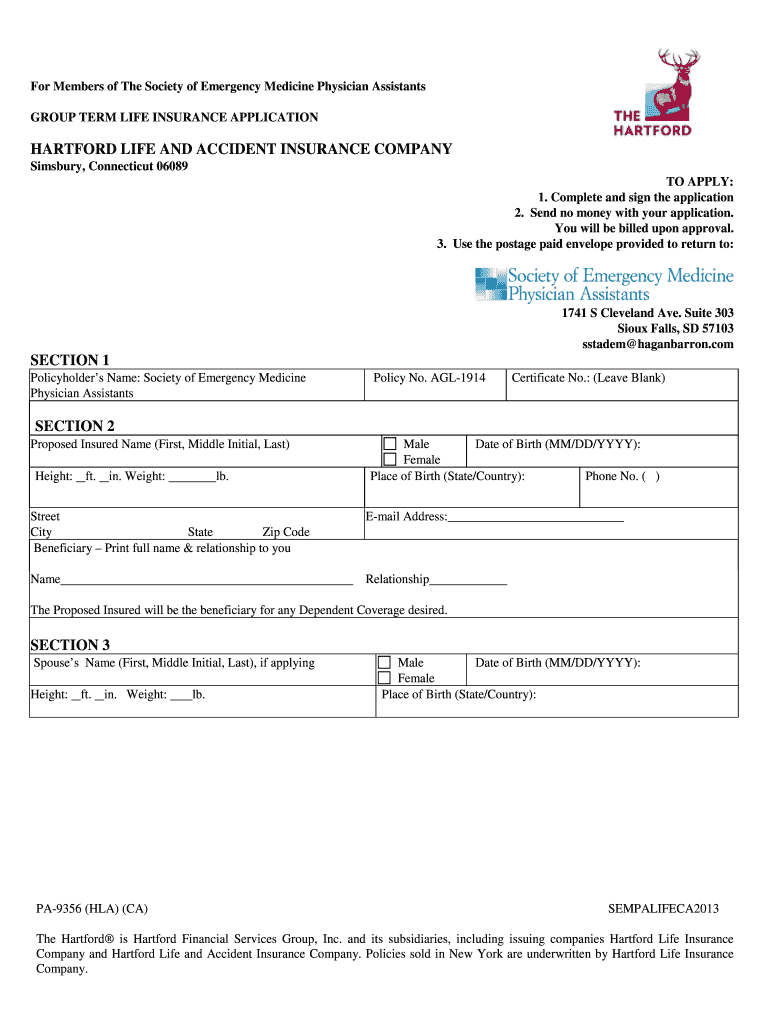 Fillable Online CA Standared Issue Life Application (PDF) - Sempa ...