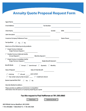 Fillable Online Annuity Quote Proposal Request Form - FAIU Fax Email ...