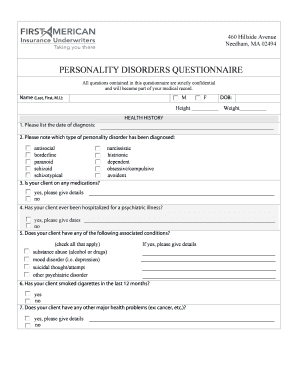 Fillable Online PERSONALITY DISORDERS QUESTIONNAIRE Fax Email Print ...