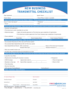 Fillable Online New Business Transmittal Checklistindd - First American ...