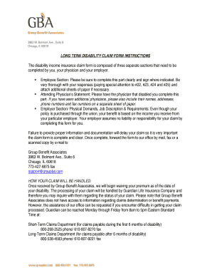 Fillable Online LONG TERM DISABILITY CLAIM FORM INSTRUCTIONS The ...