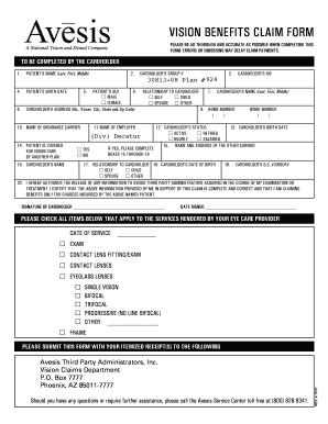 Fillable Online Vision Out of Network Claim Form with Account Number ...