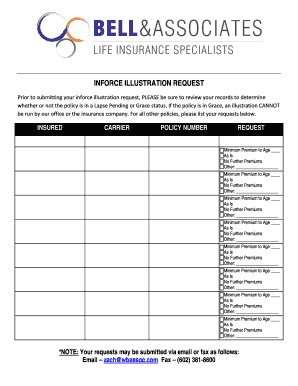 Fillable Online INFORCE ILLUSTRATION REQUEST - wbassoc Fax Email Print ...