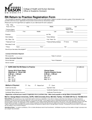 Fillable Online chhs gmu RN Return to Practice Registration Form ...