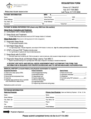 Fillable Online massgeneral Pediatric Sleep Associates: Requisition ...