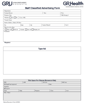 Fillable Online Staff Classified Advertising Form (pdf) Fax Email Print ...