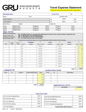 Fillable Online Travel Expense Statement Fax Email Print - pdfFiller