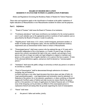 Fillable Online mass BOARD OF HIGHER EDUCATION RESIDENCY STATUS FOR ...