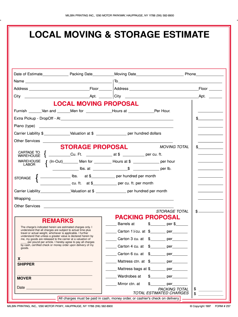Moving Estimate Template Fill Online Printable Fillable Blank 