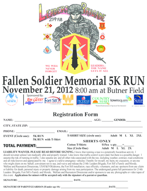 Fillable Online 214 Memoral Run Registration form - Fort Sill MWR Fax ...