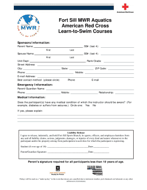 Fillable Online Swim-Registration-Form page 1 - Fort Sill MWR Fax Email ...
