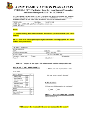 Fillable Online ARMY FAMILY ACTION PLAN (AFAP) - Fort Sill MWR Fax ...