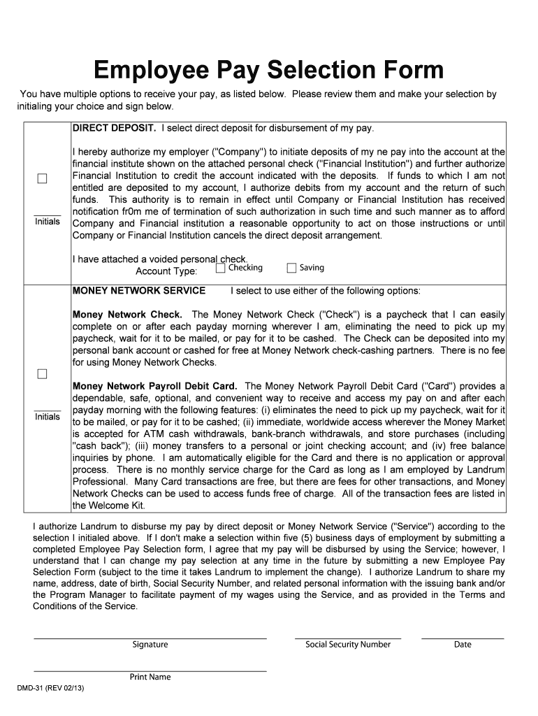 Fillable Online Employee Pay Selection Form Fax Email Print - pdfFiller