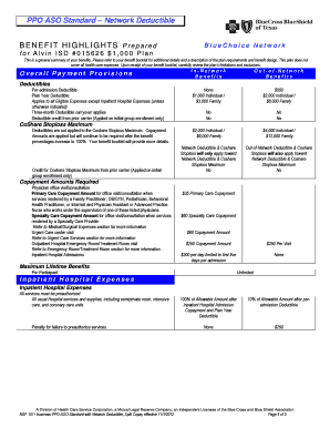 Fillable Online BENEFIT HIGHLIGHT SHEET - Alvin ISD Fax Email Print ...
