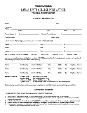 Fillable Online lamarpa **LSCPA-FIN AID 05-06-PG1 - Lamar State College-Port Arthur - lamarpa ...
