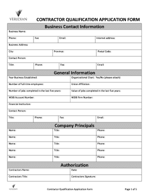 Fillable Online CONTRACTOR QUALIFICATION APPLICATION FORM ... - Veridian Fax Email Print - pdfFiller