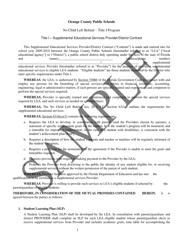 Fillable Online ocps Sample Contract 09-10 - Orange County Public Schools Fax Email Print ...