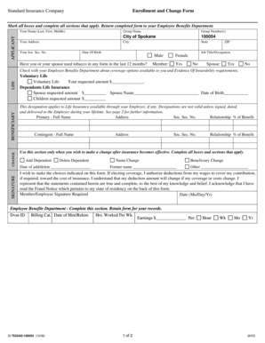 Fillable Online Voluntary Life Beneficiary Change Form - Instant ...