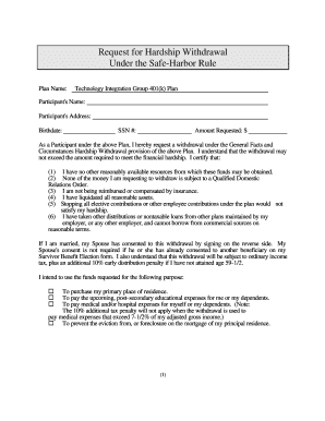 Fillable Online Hardship Withdrawal Request Form - Instant Benefits Fax ...