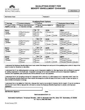 Fillable Online Qualifying Event Change Form - Instant Benefits Fax ...