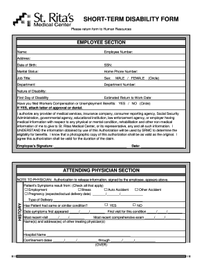 Fillable Online SHORT-TERM DISABILITY FORM - SRMC Fax Email Print ...