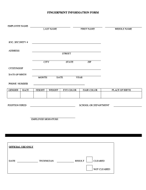 Fillable Online FINGERPRINT INFORMATION FORM EMPLOYEE NAME LAST NAME ...