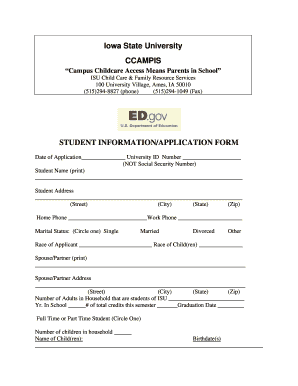 Fillable Online hrs iastate Iowa State University CCAMPIS STUDENT ...
