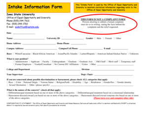 Fillable Online hrs iastate Intake Form - University Human Resources ...