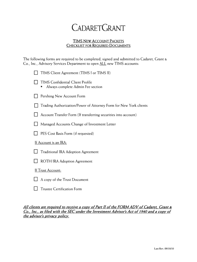 Fillable Online TIMS NEW ACCOUNT PACKETS Fax Email Print - pdfFiller