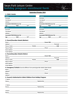 Fillable Online Enrolment Forms - City of Swan Fax Email Print - pdfFiller