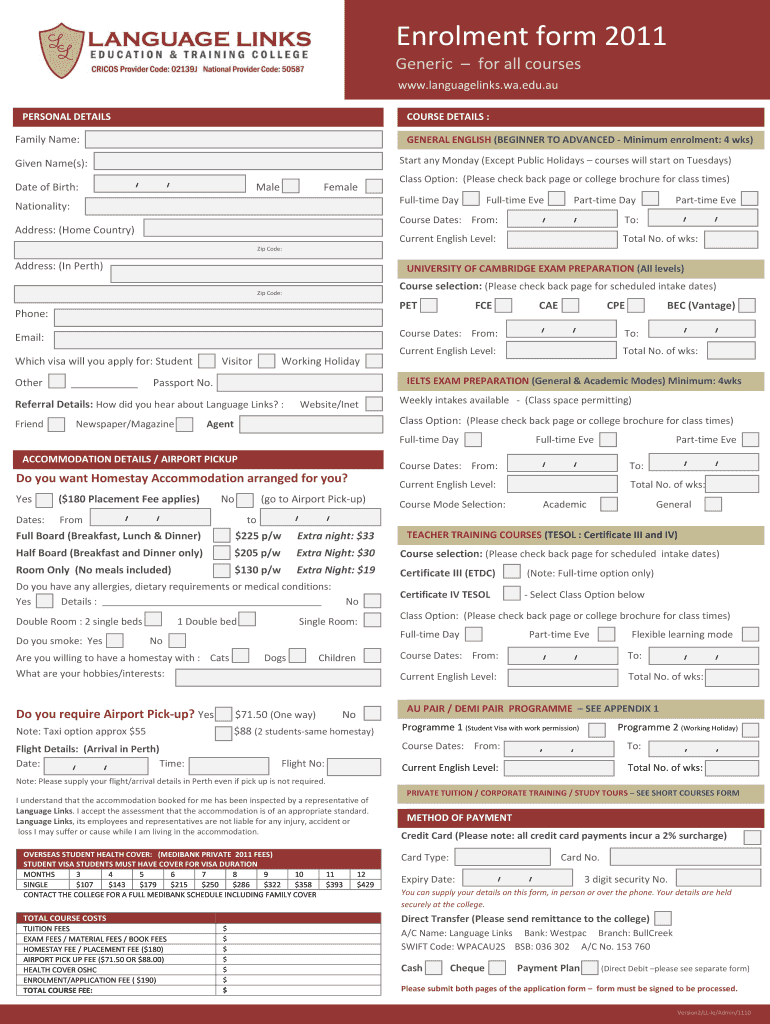 Fillable Online australie informationplanet 2011 enrol form - Information Planet - australie ...