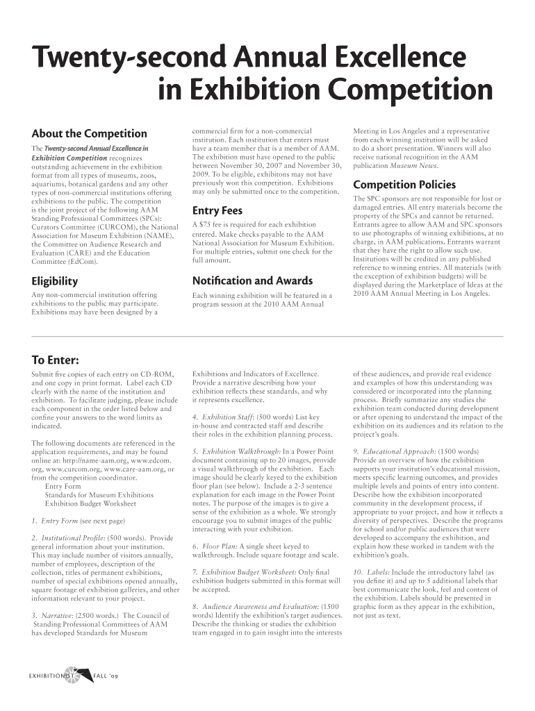 Fillable Online name-aam Twenty-second Annual Excellence in Exhibition ...