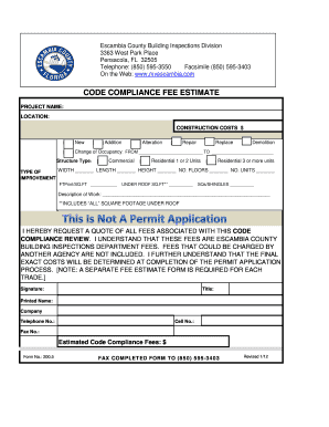 Fillable Online CODE COMPLIANCE FEE ESTIMATE - Escambia County Fax ...