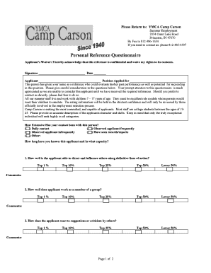 Fillable Online 2013 Camp Carson Staff Reference Form Fax Email Print ...