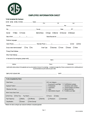 Fillable Online EMPLOYEE INFORMATION SHEET To Be Completed By Employee ...