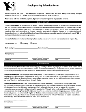 Fillable Online Employee Pay Selection Form - YS Companies Fax Email Print - pdfFiller