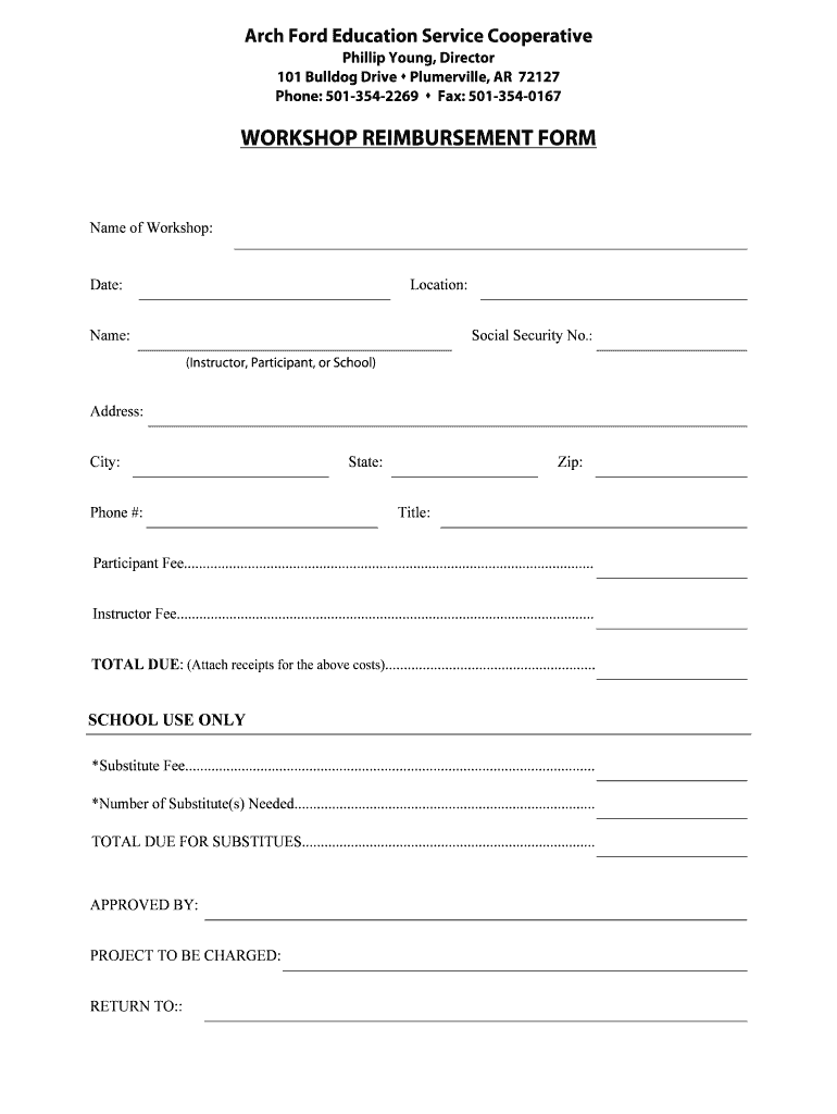 Fillable Online Workshop reimbursement form - Arch Ford Education ...